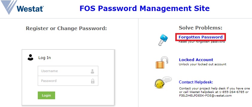 STF230031 - Reset FOS Password via FOS Password Management Site – Westat