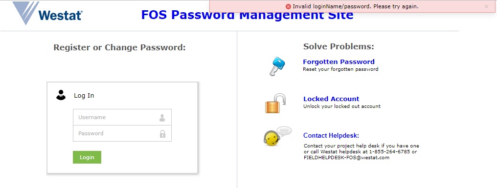 STF230031 - Reset FOS Password via FOS Password Management Site – Westat